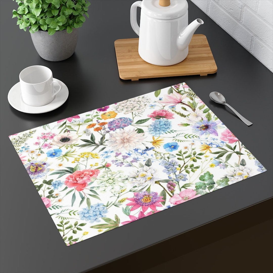 Placemats in Watercolor Spring Florals, Custom Designed Floral ...