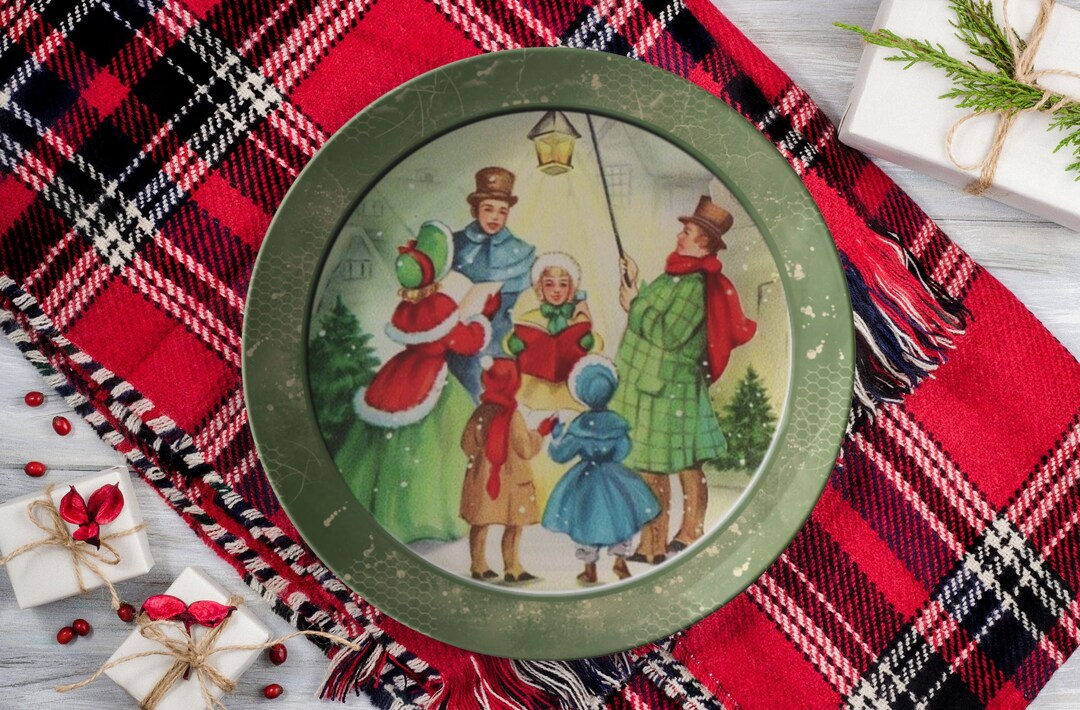 Vintage Green Christmas Carolers Scene Dinner Plate, Christmas Dinner ...