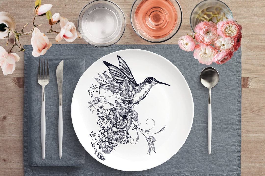 Hummingbird Dinnerware Plates, Vintage Floral Hummingbird Dinner Plates ...