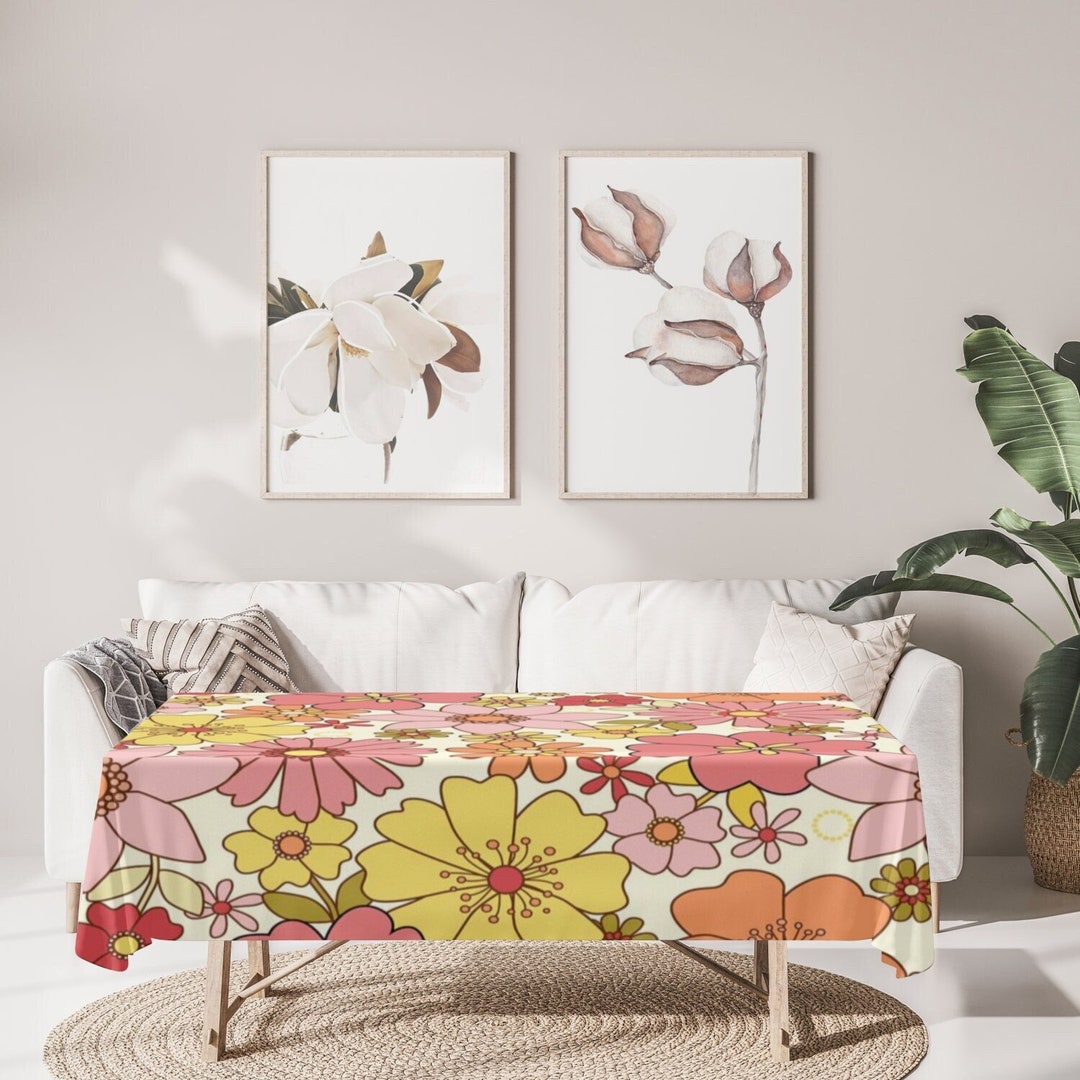 Retro Flower Power Mid Century Modern Tablecloth, Groovy 70s Daisy ...