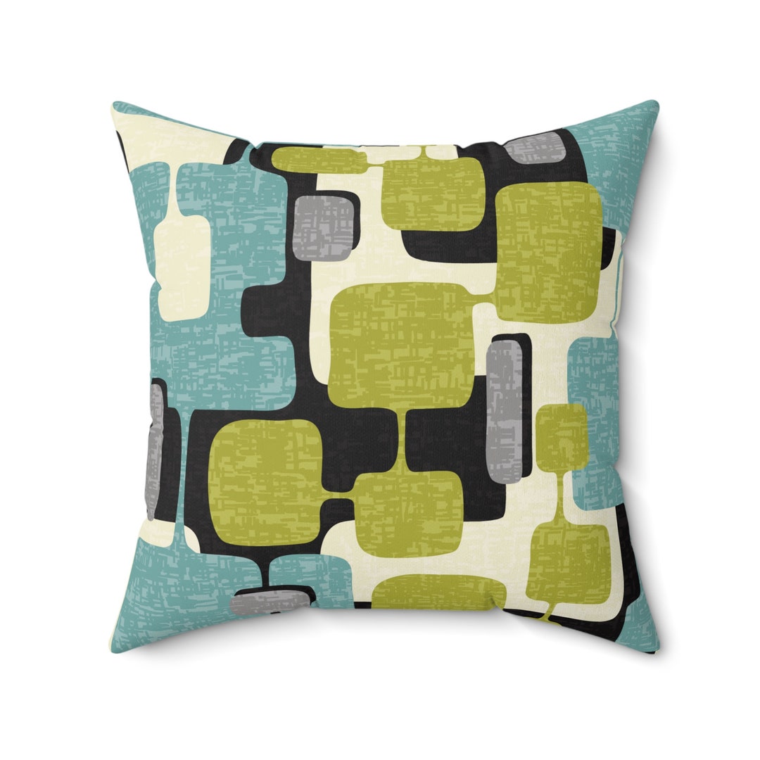 20 X 20 Retro Mid Century Modern Throw Pillow, MCM Teal, Lime Green ...