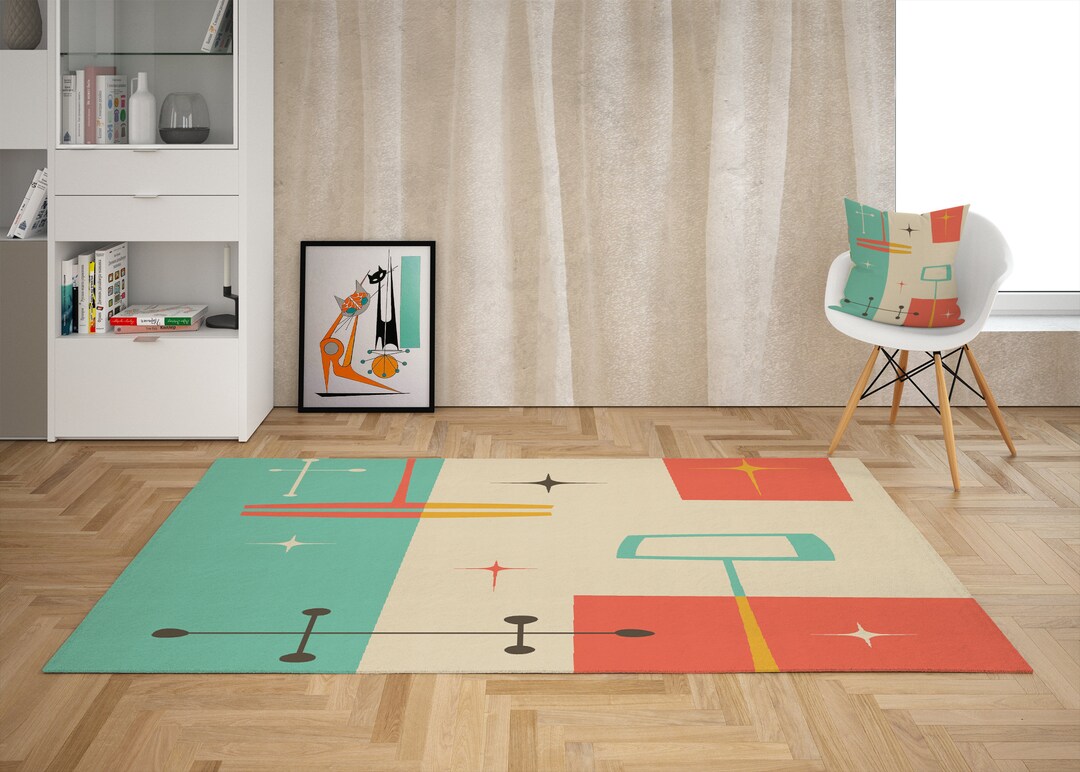 Mid Century Modern Area Rug, Atomic Starburst Geometric Abstract ...