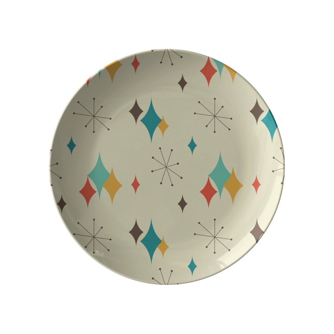 Mid Century Modern Atomic Diamond Starburst Dinner Plate, Retro Beige ...