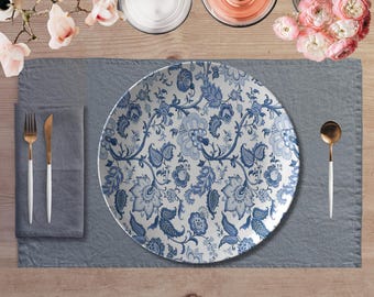 Blue Toile Dinner Plates - Bold Floral - Etsy