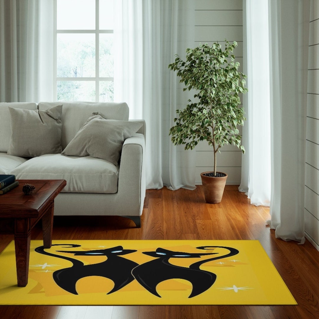 Mid Century Modern Cat Area Rug Custom Designed Retro Atomic - Etsy
