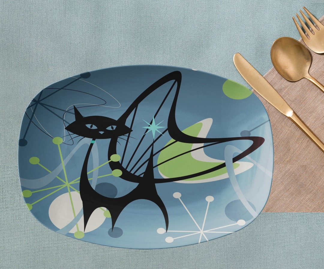 Atomic Cat Serving Platter, Mid Century Modern Teal, Lime Green ...