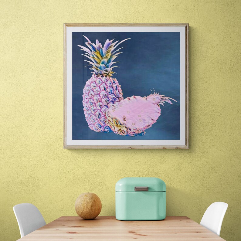 Tropical Pink Pineapple on Dark Blue Printable Wall Art, Summer Fruit ...