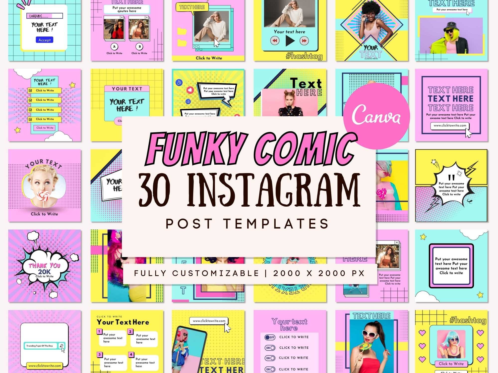 Funky Comic Instagram Post Templates Editable IG Templates | Etsy