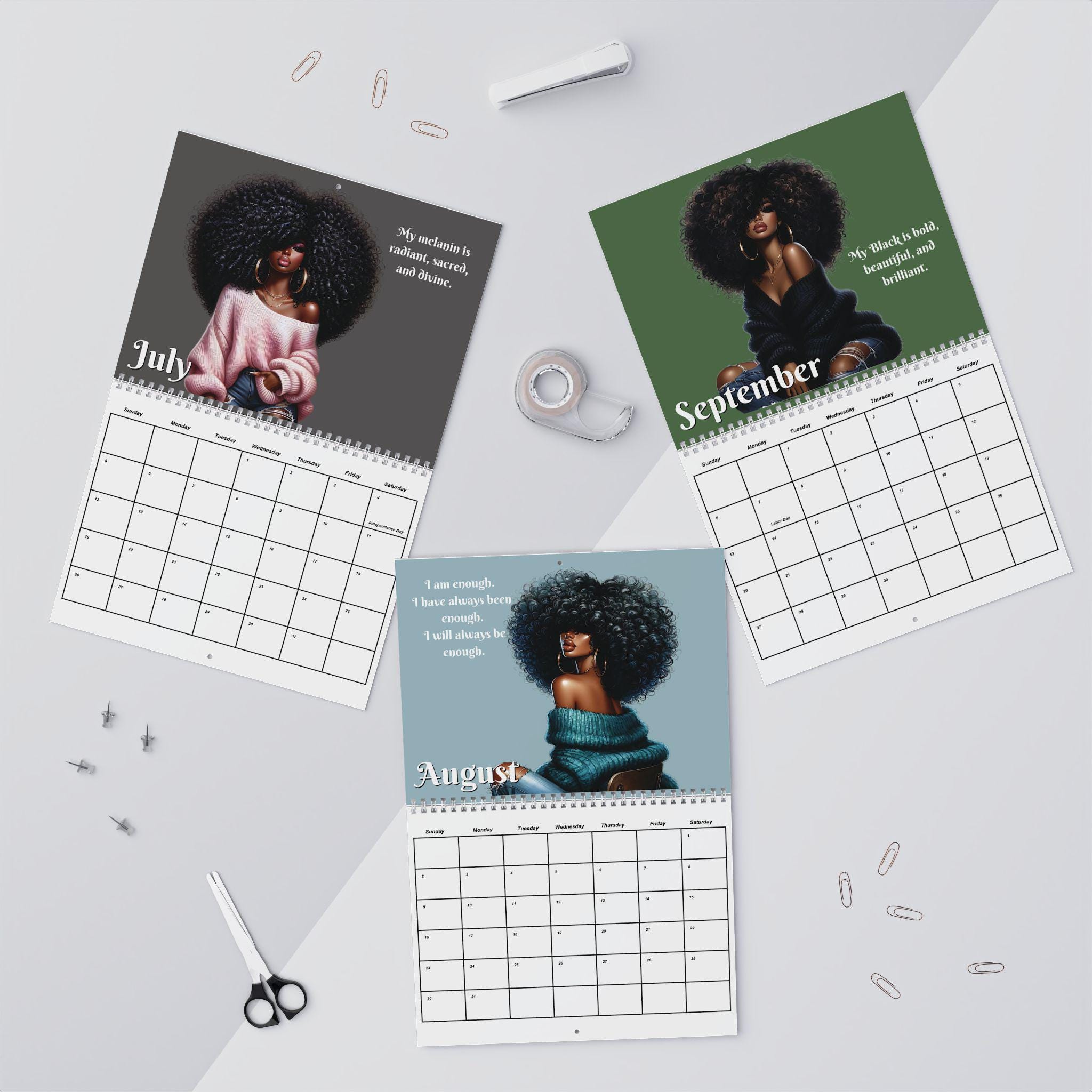 Black Woman Affirmation Calendar 2026: Printable African American Art ...