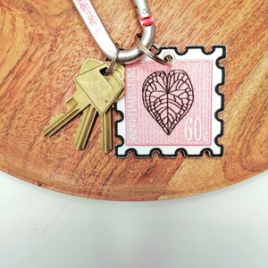 Plant Mail Postage Stamp Embroidered Keychain | Anthurium Keychain - Etsy