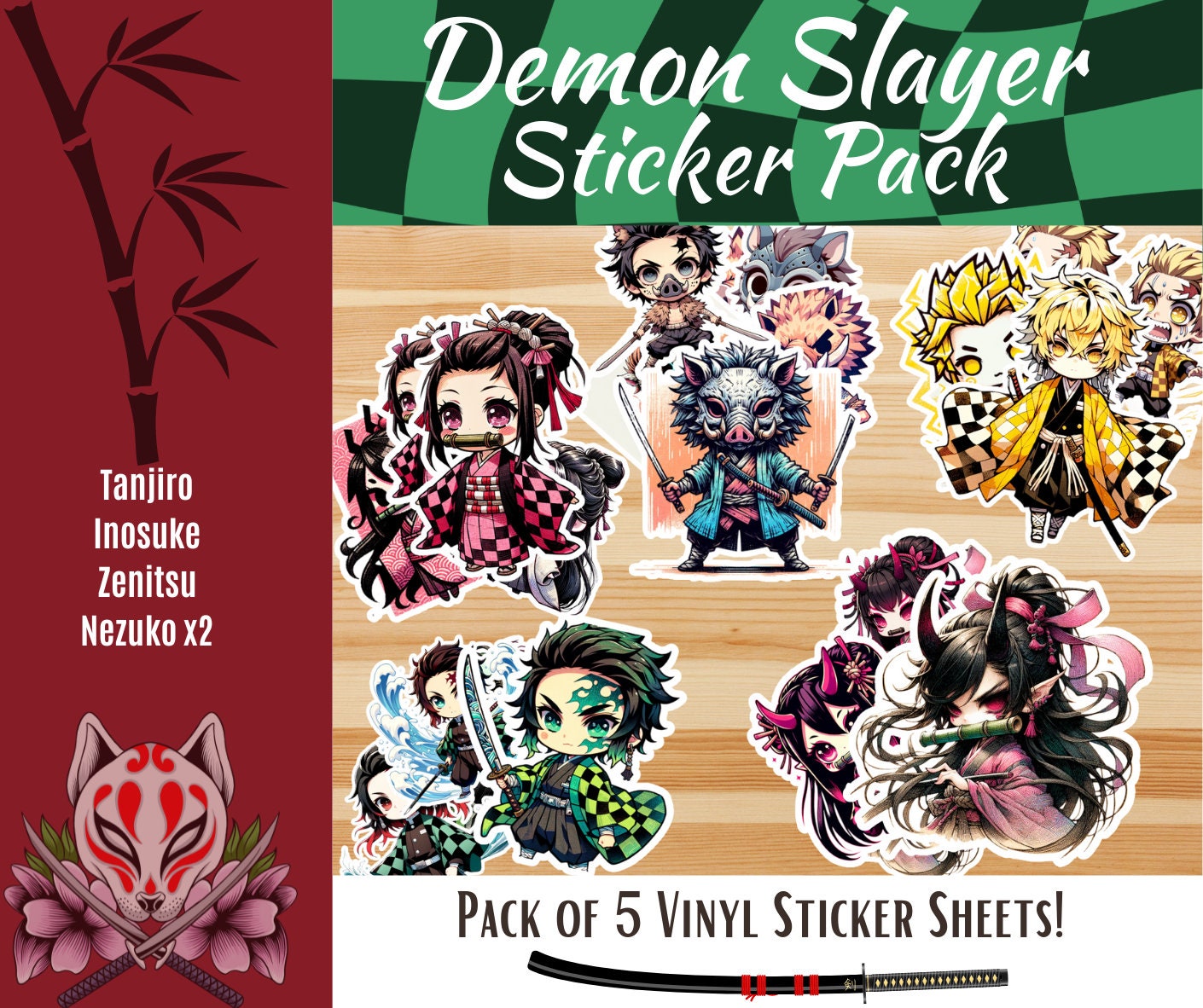 Demon Slayer Vinyl Sticker Pack, Nezuko Stickers, Tanjiro Stickers ...