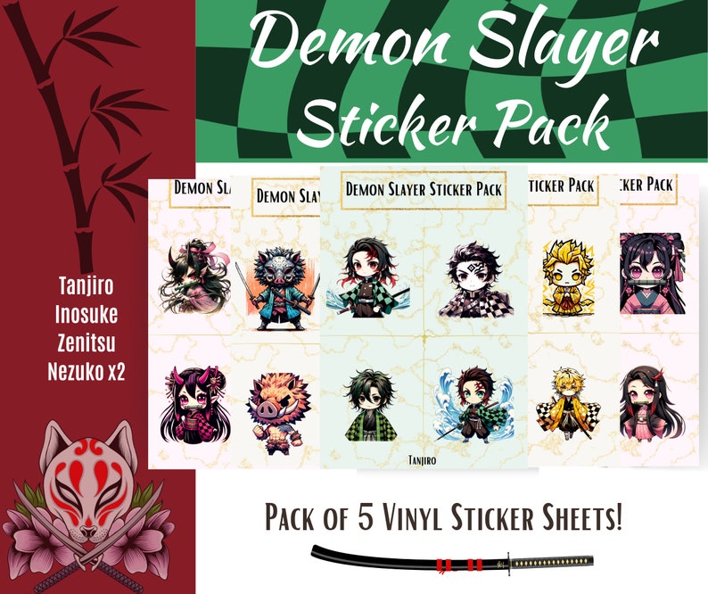 Demon Slayer Vinyl Sticker Pack, Nezuko Stickers, Tanjiro Stickers ...