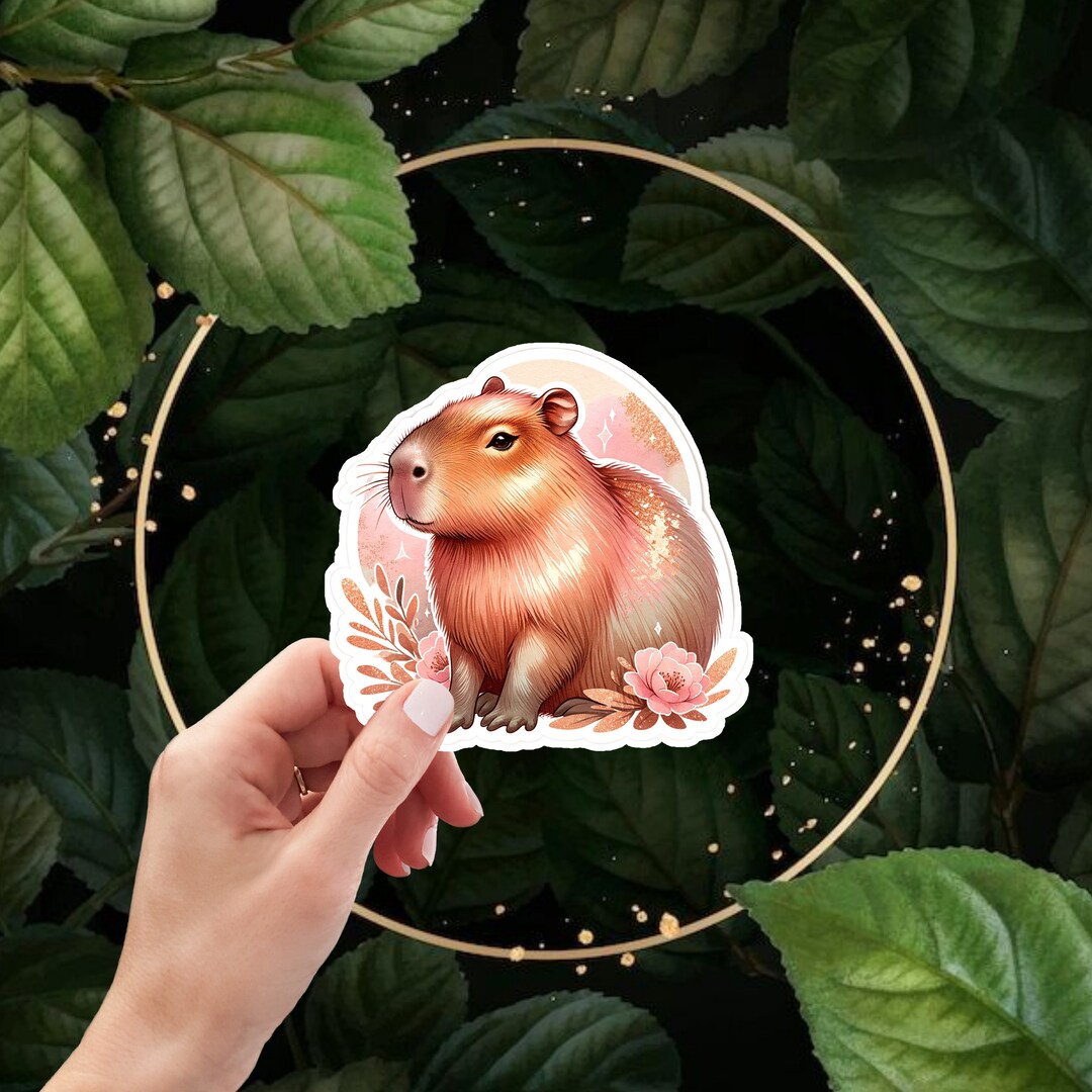 Rose Gold Capybara Sticker, Cute Capybara Stickers, Floral Capybara ...