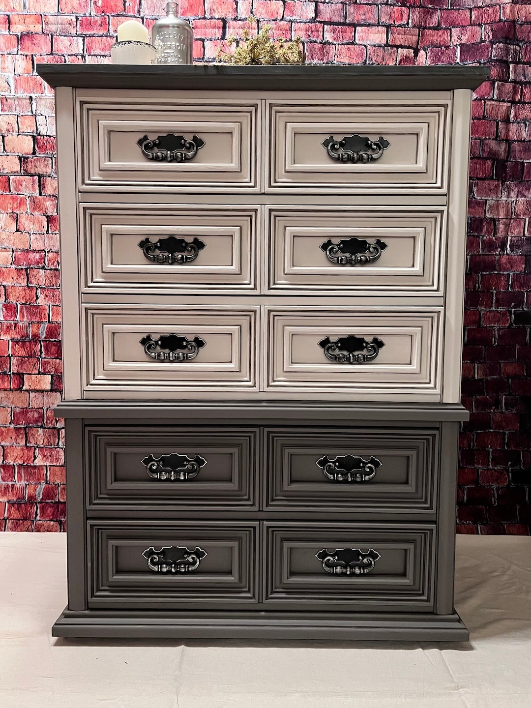 5 Drawer, Upright Dresser, Hand Painted, French Typography, Modern ...