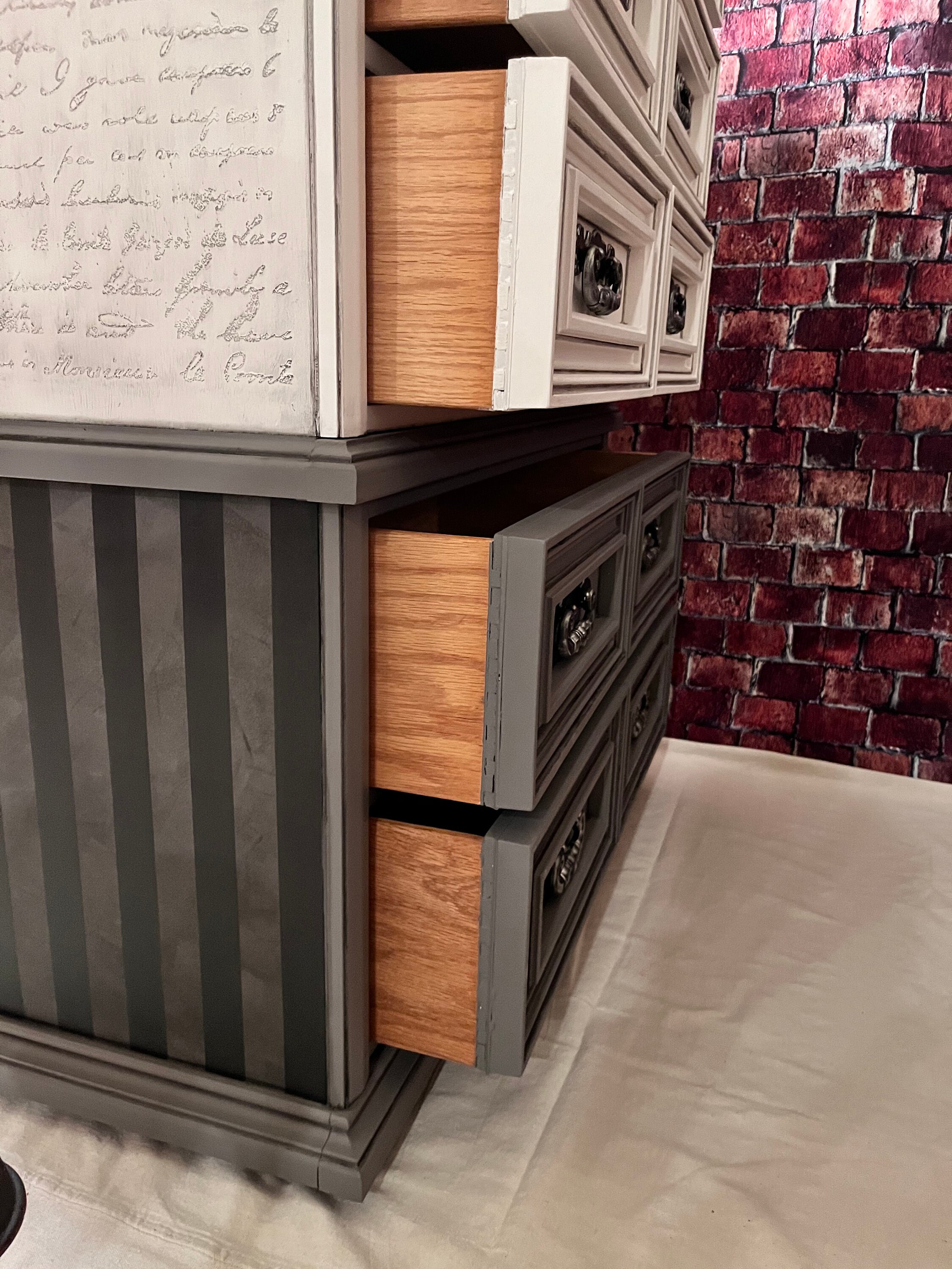 5 Drawer, Upright Dresser, Hand Painted, French Typography, Modern ...