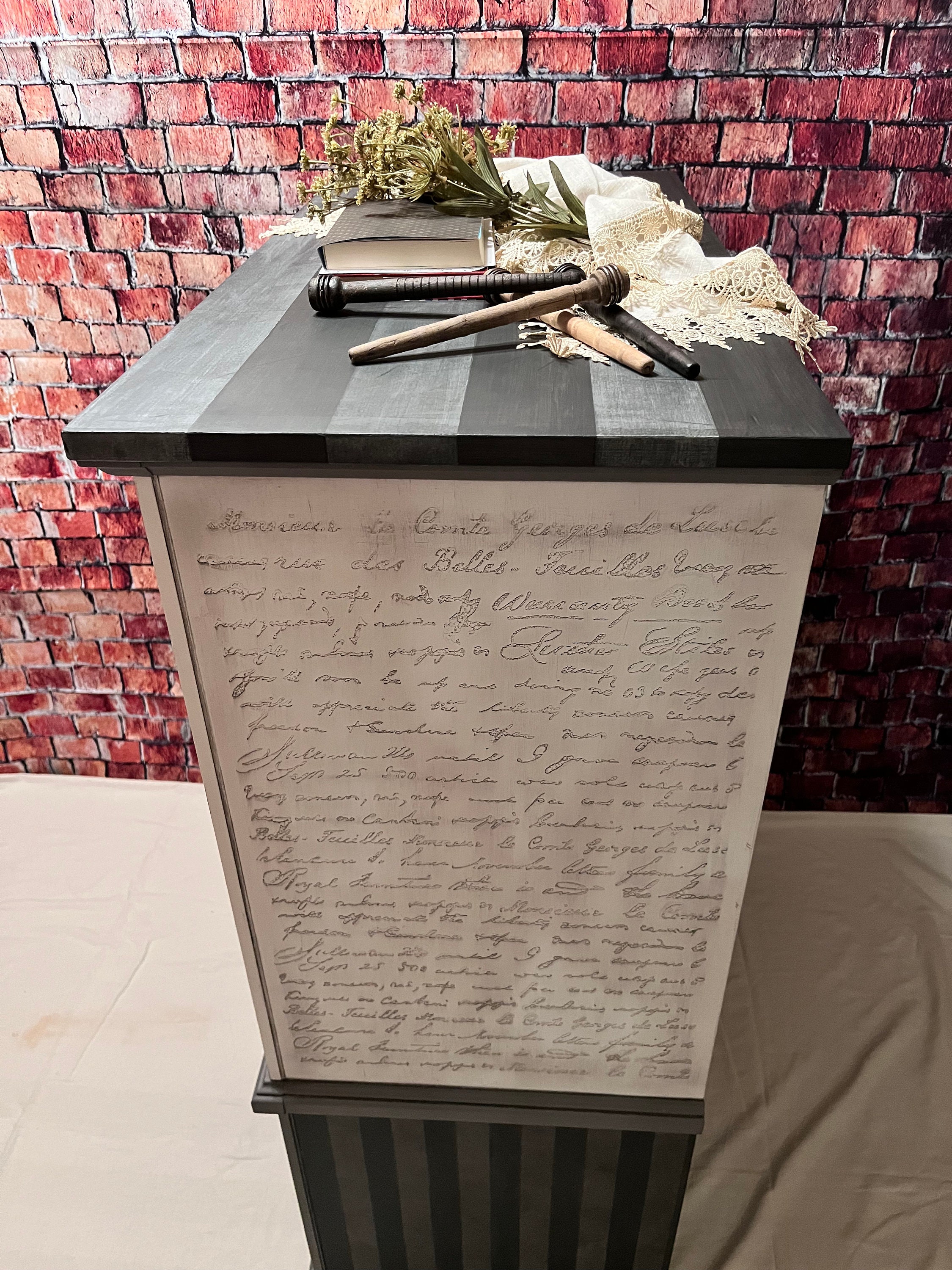 5 Drawer, Upright Dresser, Hand Painted, French Typography, Modern ...