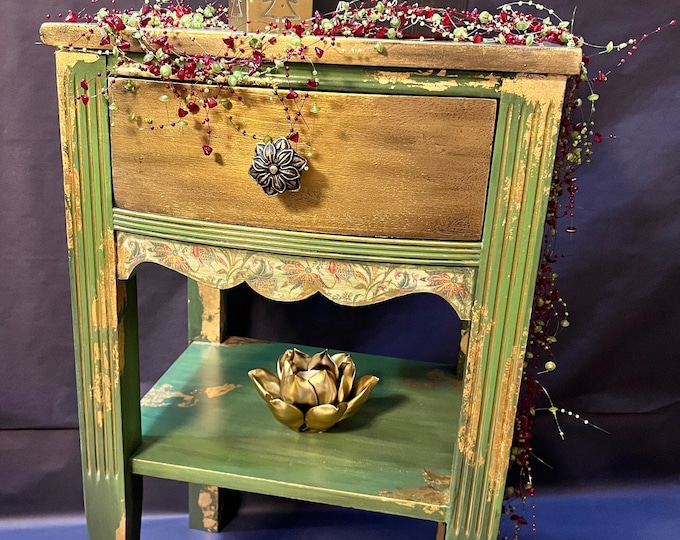 Lime Green Table, Side Table, Coffee Table, Decoupage, Drawer Table ...