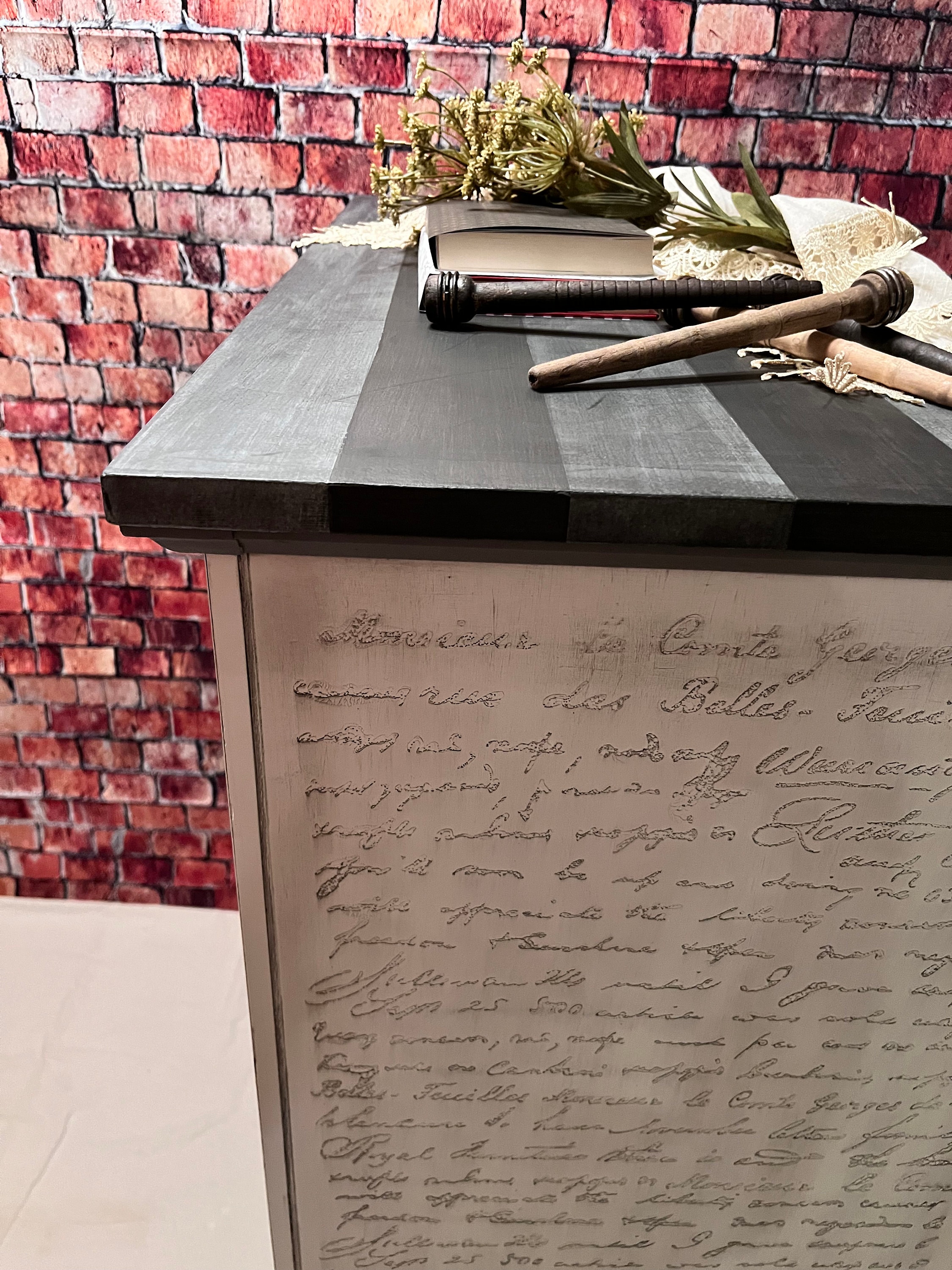 5 Drawer, Upright Dresser, Hand Painted, French Typography, Modern ...