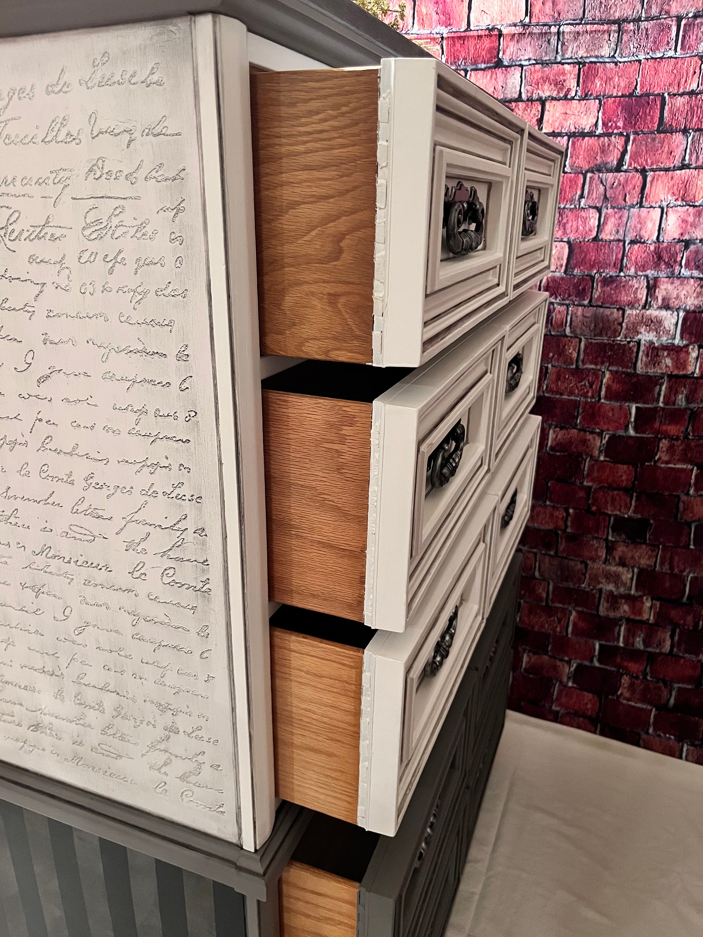 5 Drawer, Upright Dresser, Hand Painted, French Typography, Modern ...