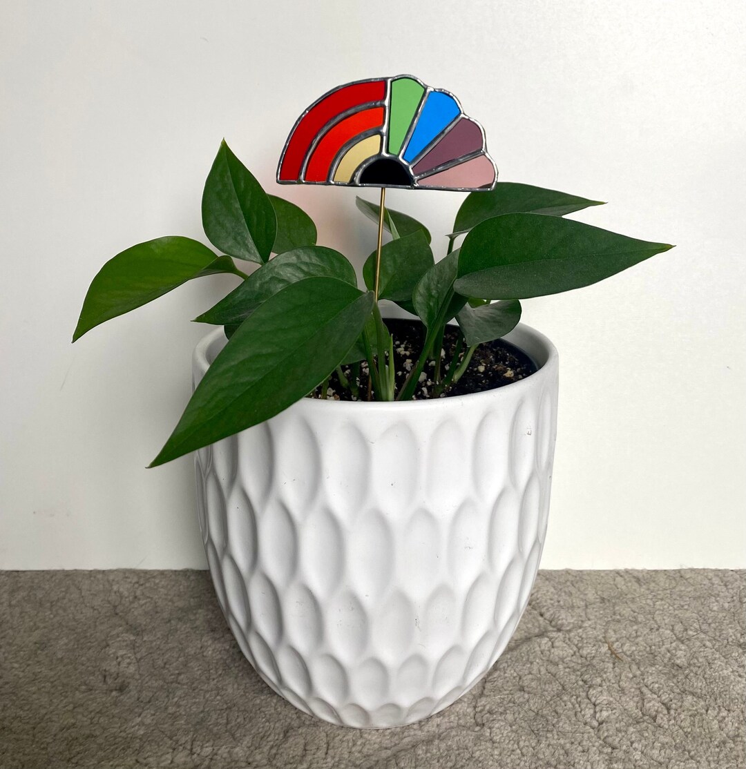 Rainbow Bloom Stained Glass Plant Stake - Etsy