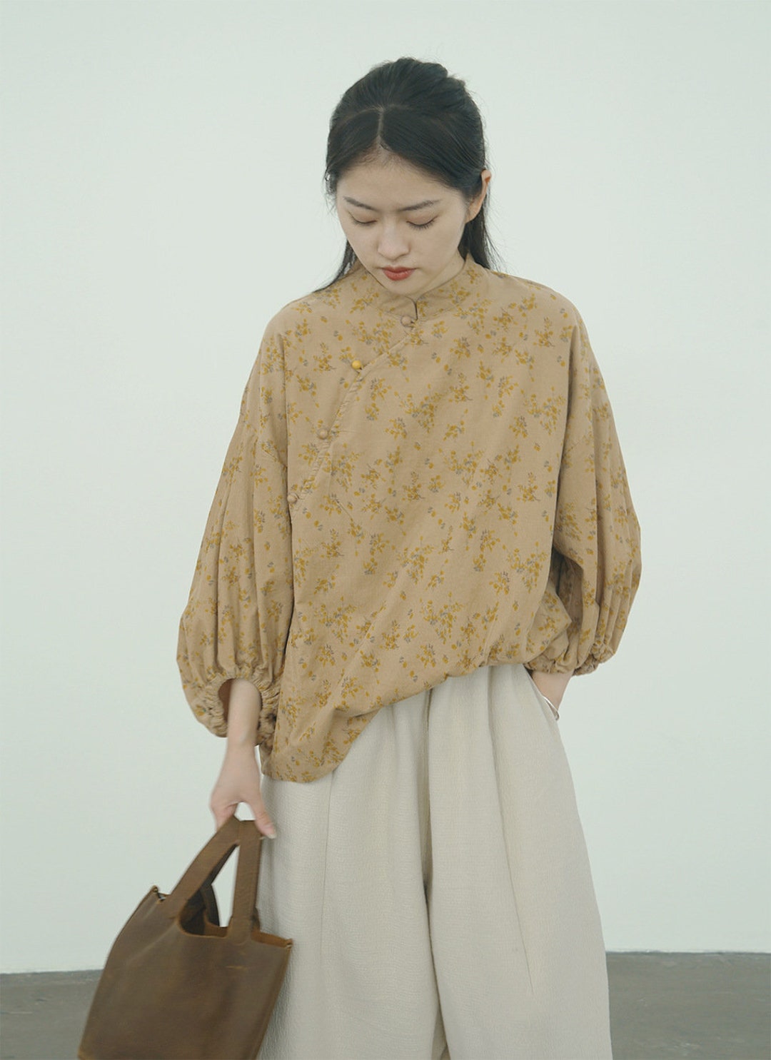 Yellow Floral Hanfu Top, Cheongsam Top, Chinese Style Top, Taichi Top ...