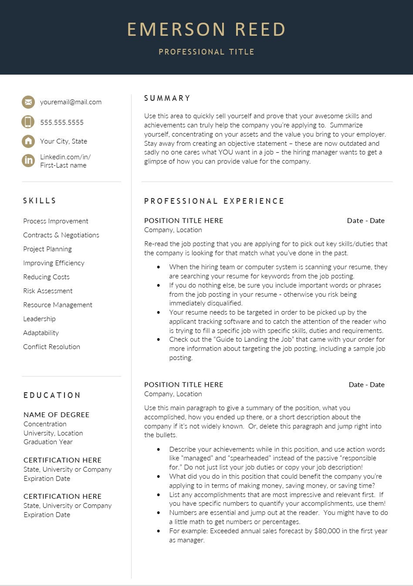 Modern executive resume template - veryworld
