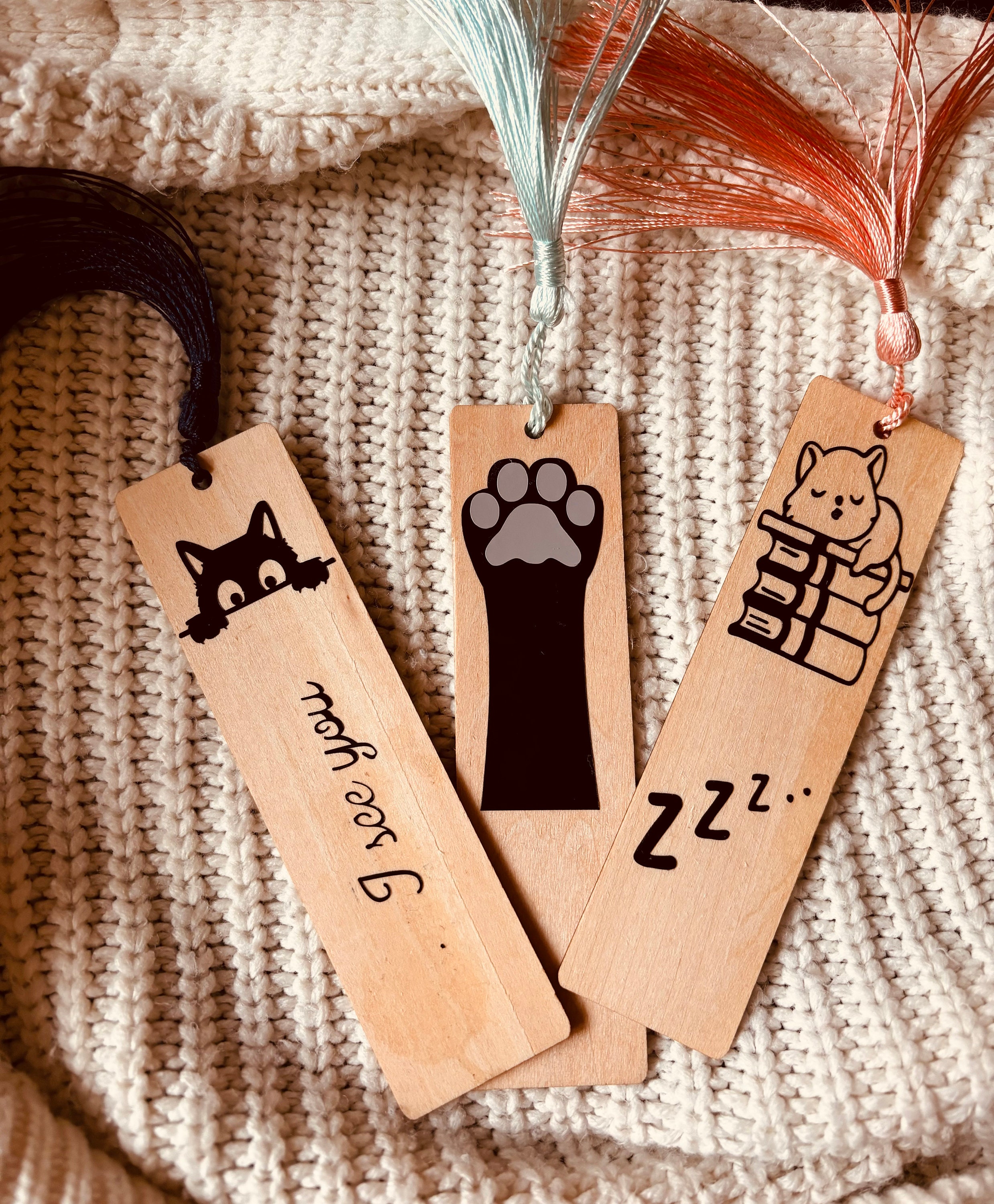 Cat Themed Bookmarks Handmade Gift 3 Pack - Etsy
