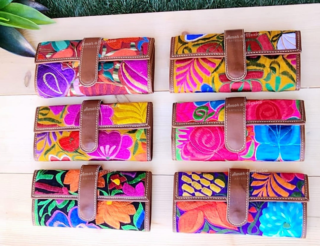 Mexican Embroidered Wallet for Women, Floral Embroidered Purse, Large ...