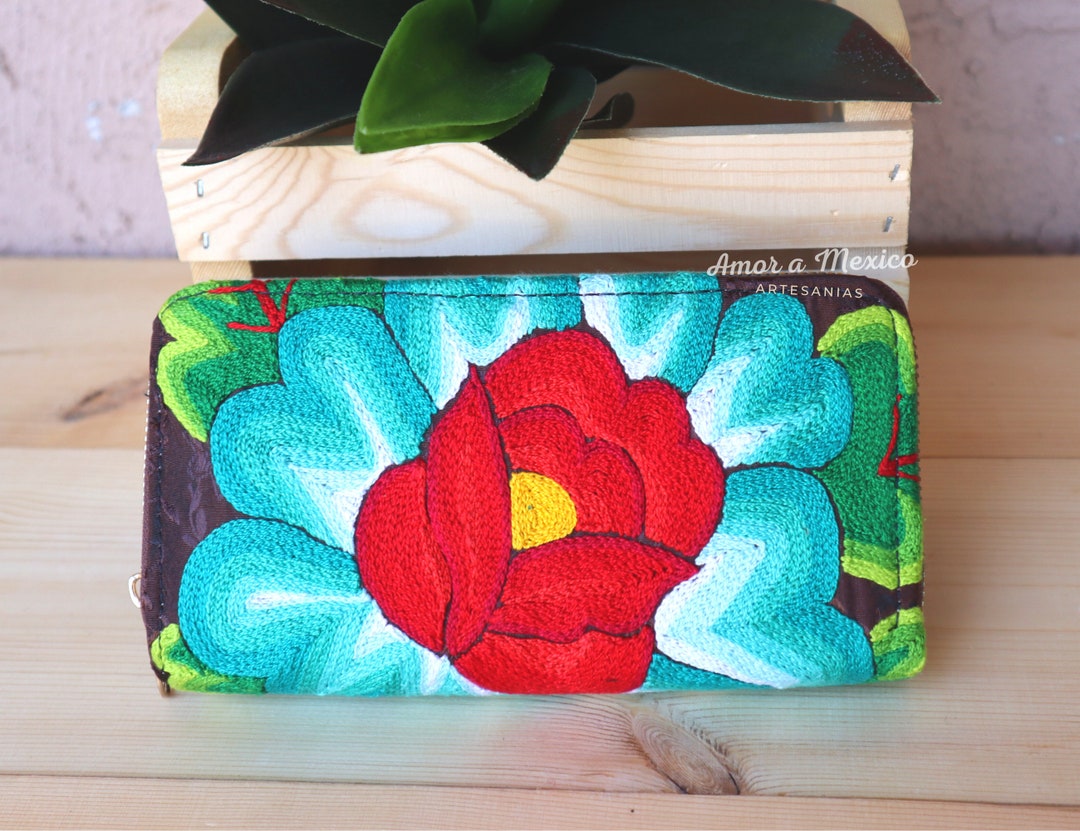 Mexican Floral Wallet for Women, Hand Embroidered Wallet, Isthmus of ...