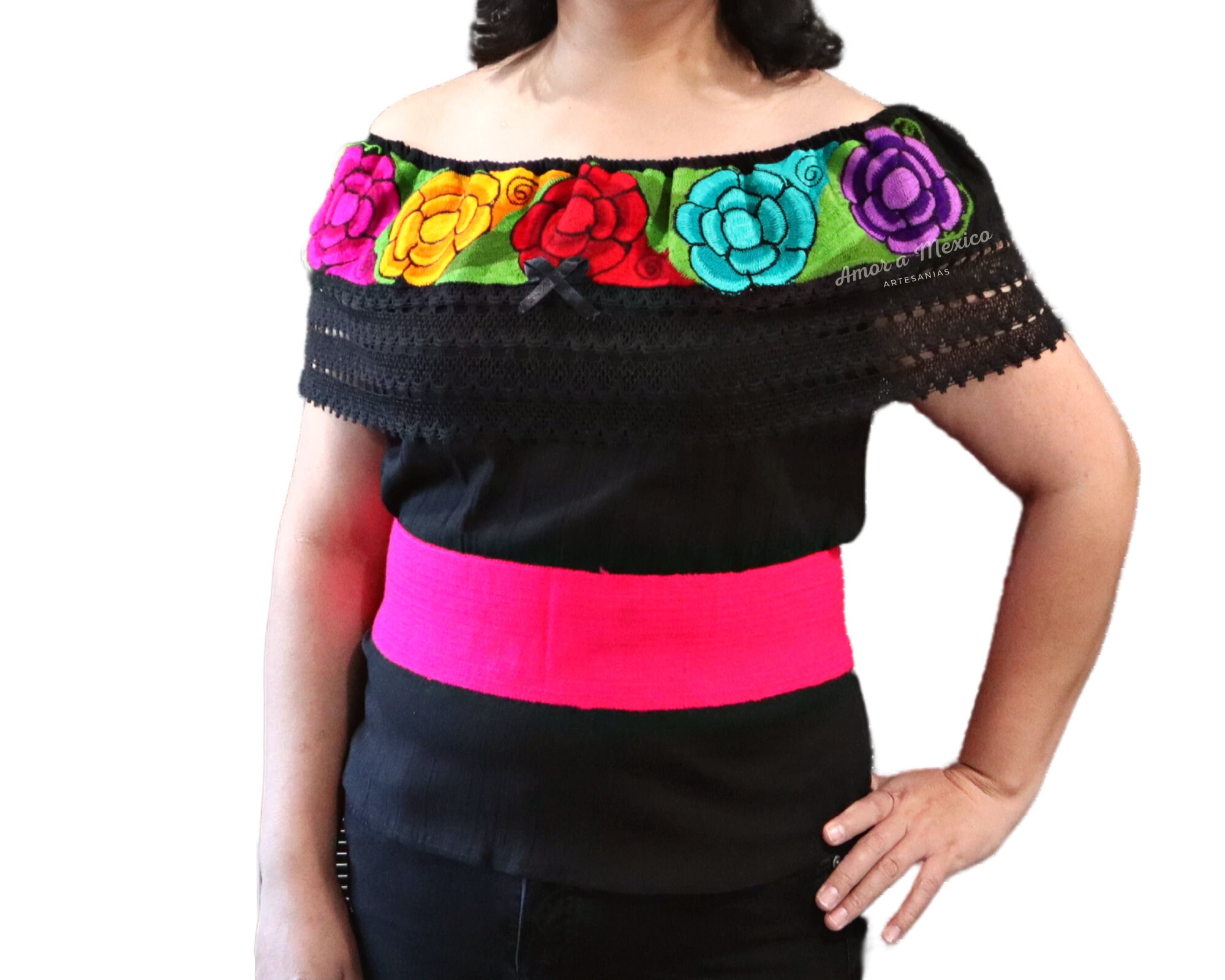 Mexican Embroidered Campesina Blouse, Embroidered Floral Blouse ...