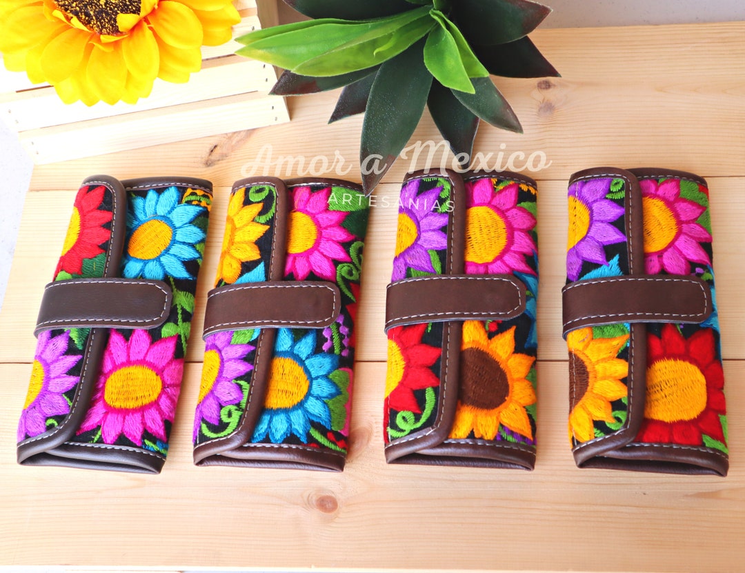 Embroidered Mexican Wallet for Women, Floral Leather Purse, Handmade ...