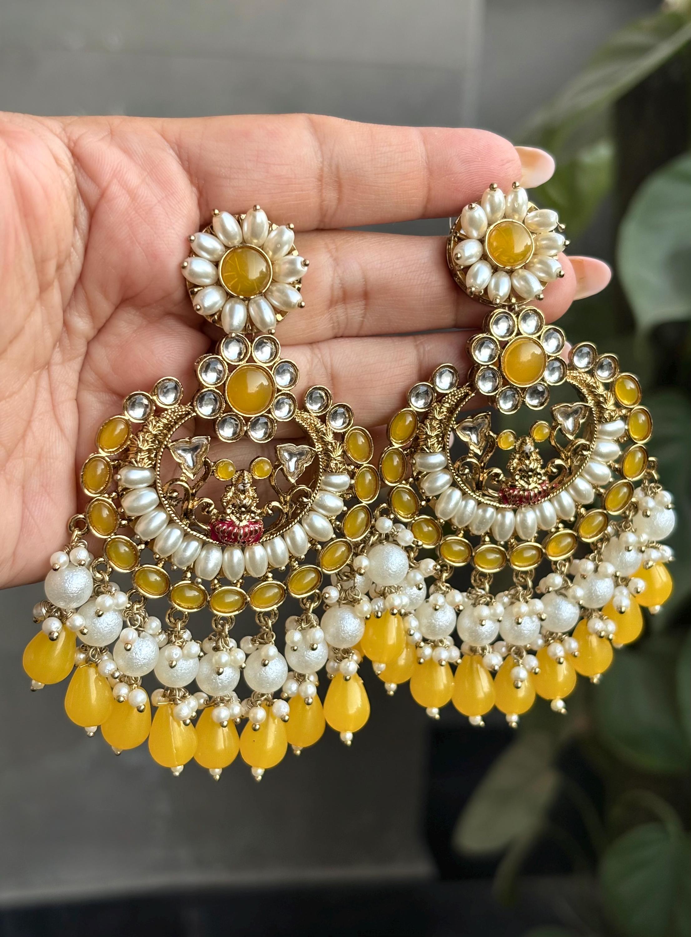 DEVI Yellow Earrings/ Wedding Bridal Kundan Earrings /navratri Function ...