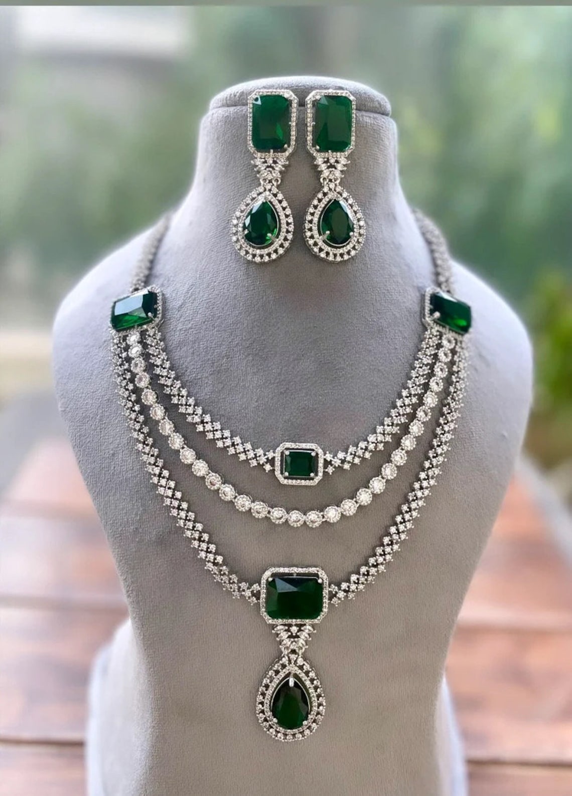 Multilayer Ruby Red Necklace Earrings Statement American Diamond ...