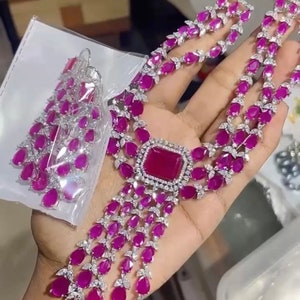 NAOMI Ruby Stones Zirconium Faux Diamond Necklace Set,silver Ruby CZ ...