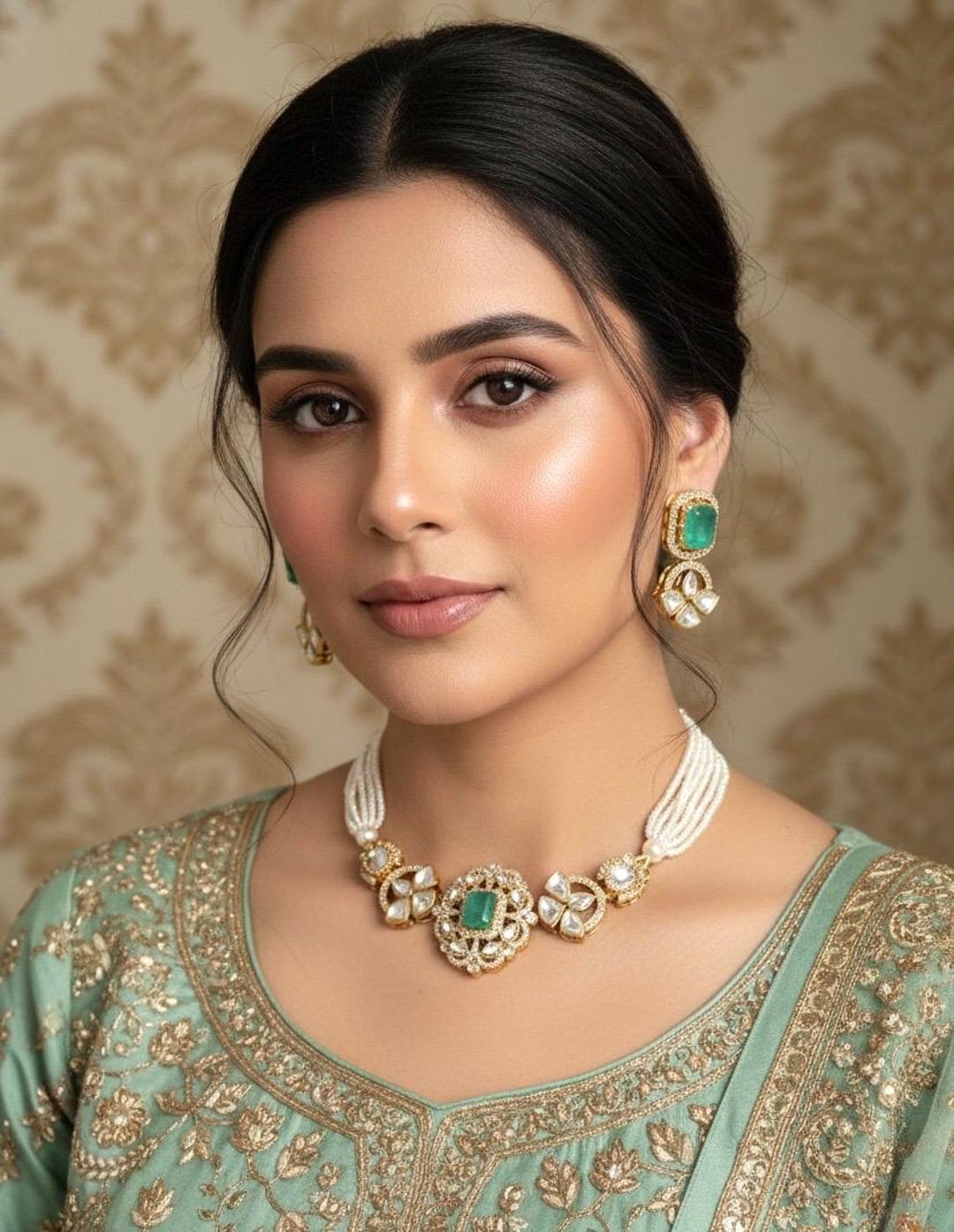 LAVYA Mint Doublet Stone Choker Necklace Set With Earrings,indian ...
