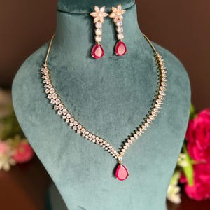 DIA Real Diamond Look Gold Silver Finish Ruby Red American Diamond ...