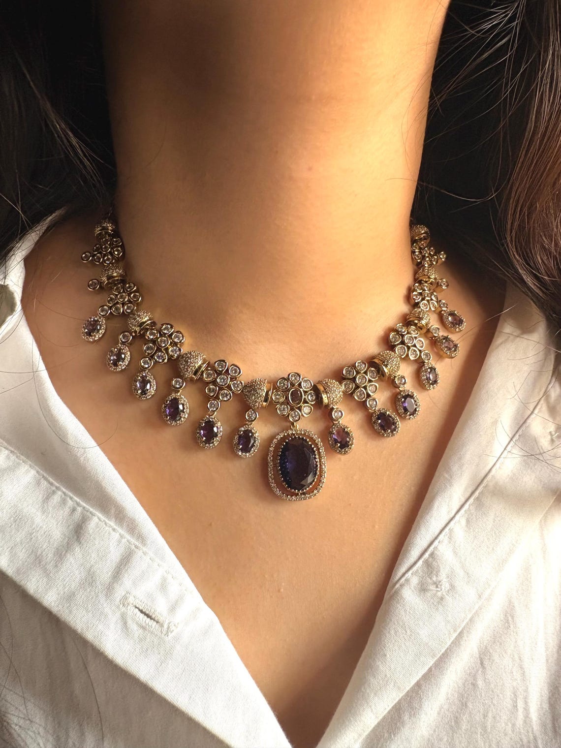 RIMAYA Sabyasachi Inspired Purple Colour Kundan and Zircon Sleek ...