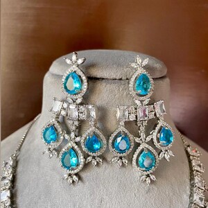 ZIVA Aqua Blue American Diamond High Quality Necklace Set Wedding ...