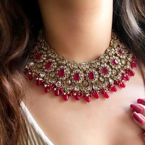 SAMEERA Ruby Red Premium Quality Reverse AD Necklace Set Jewelry ...