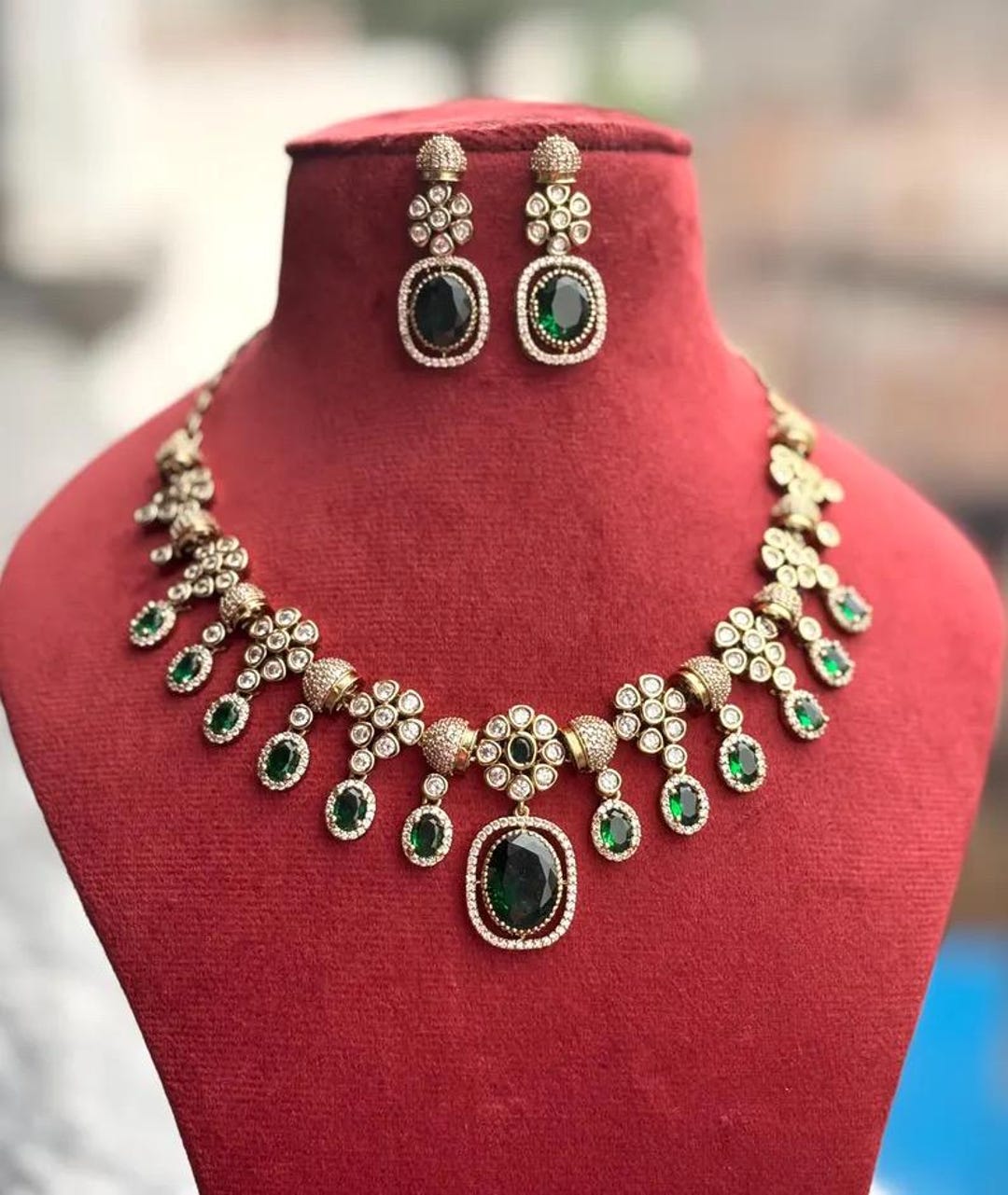 RIMAYA Sabyasachi Inspired Green Colour Kundan and Zircon Sleek ...