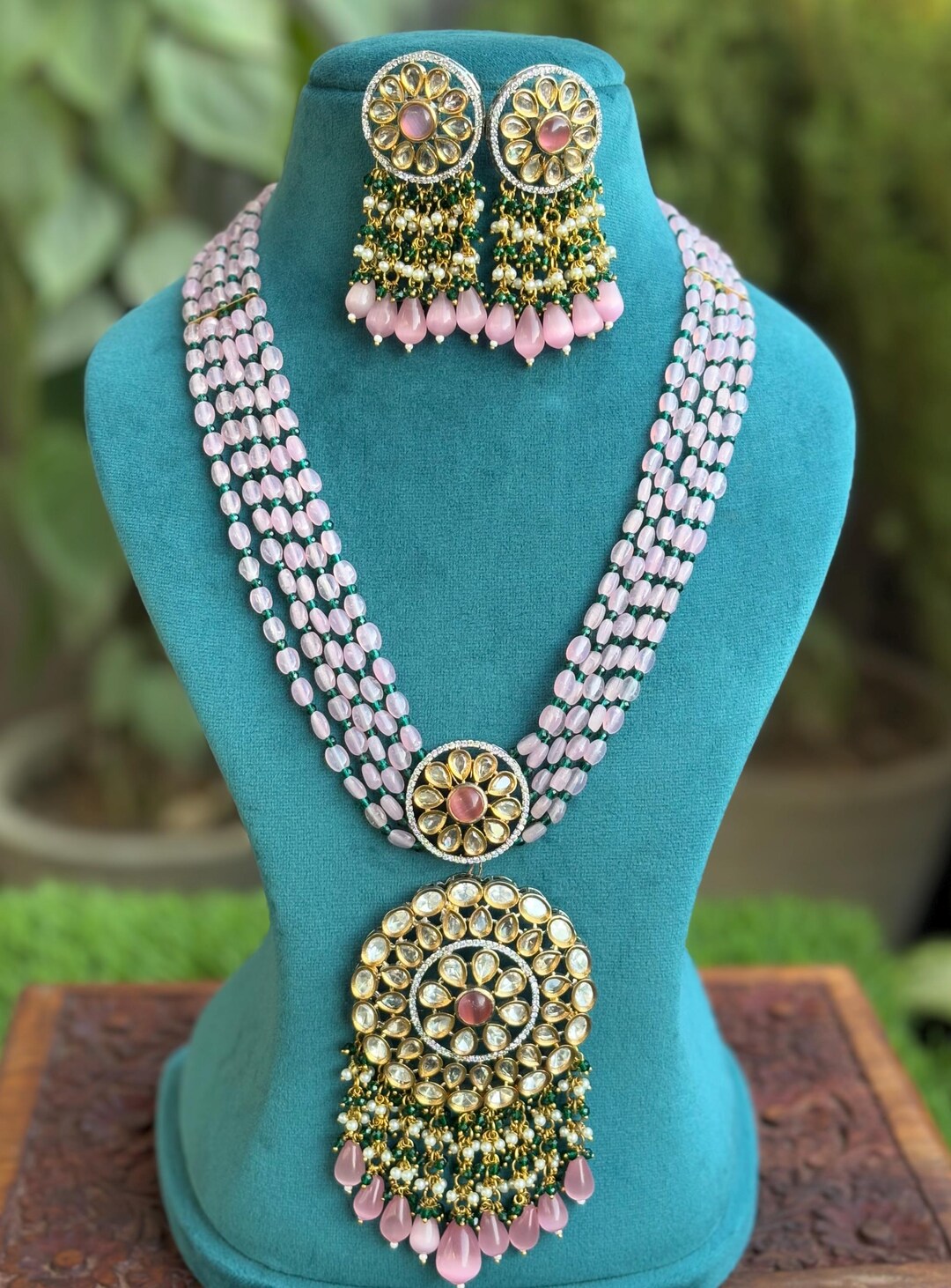 MAHIMA Pink Colour Long Kundan Necklace and Earrings Indian Bridal ...