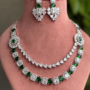 INAYA Green Colour Two Layer Jewelry,american Diamond High Quality ...