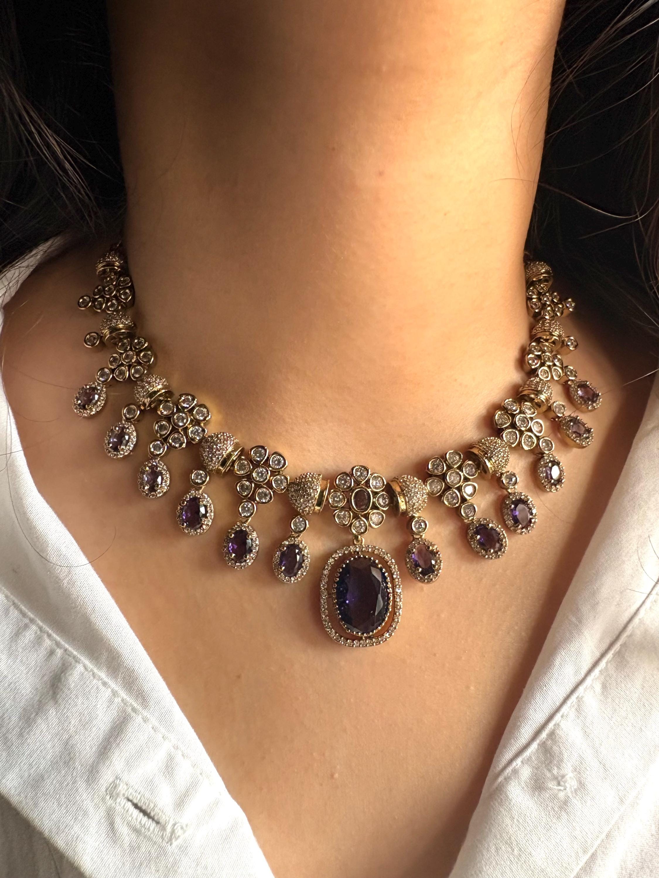RIMAYA Sabyasachi Inspired Purple Colour Kundan and Zircon Sleek ...
