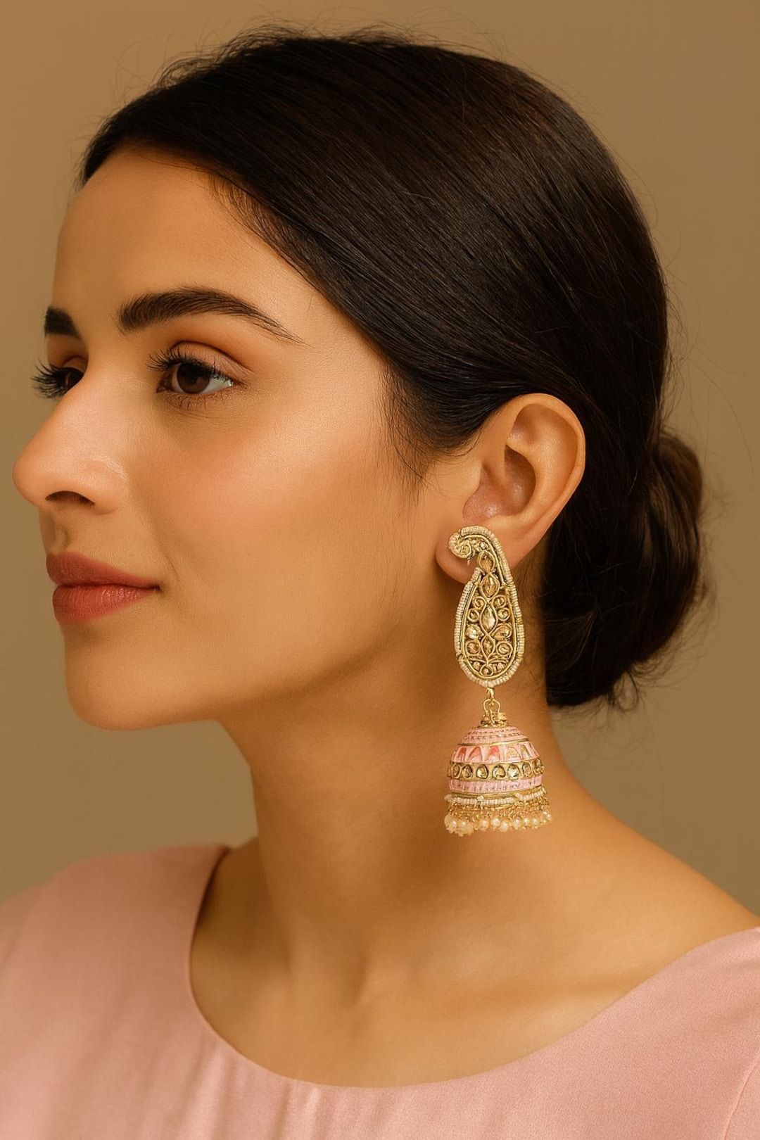 ELOISE Pastel Pink Meenakari Ambi Design Ethnic Earrings / Bollywood ...