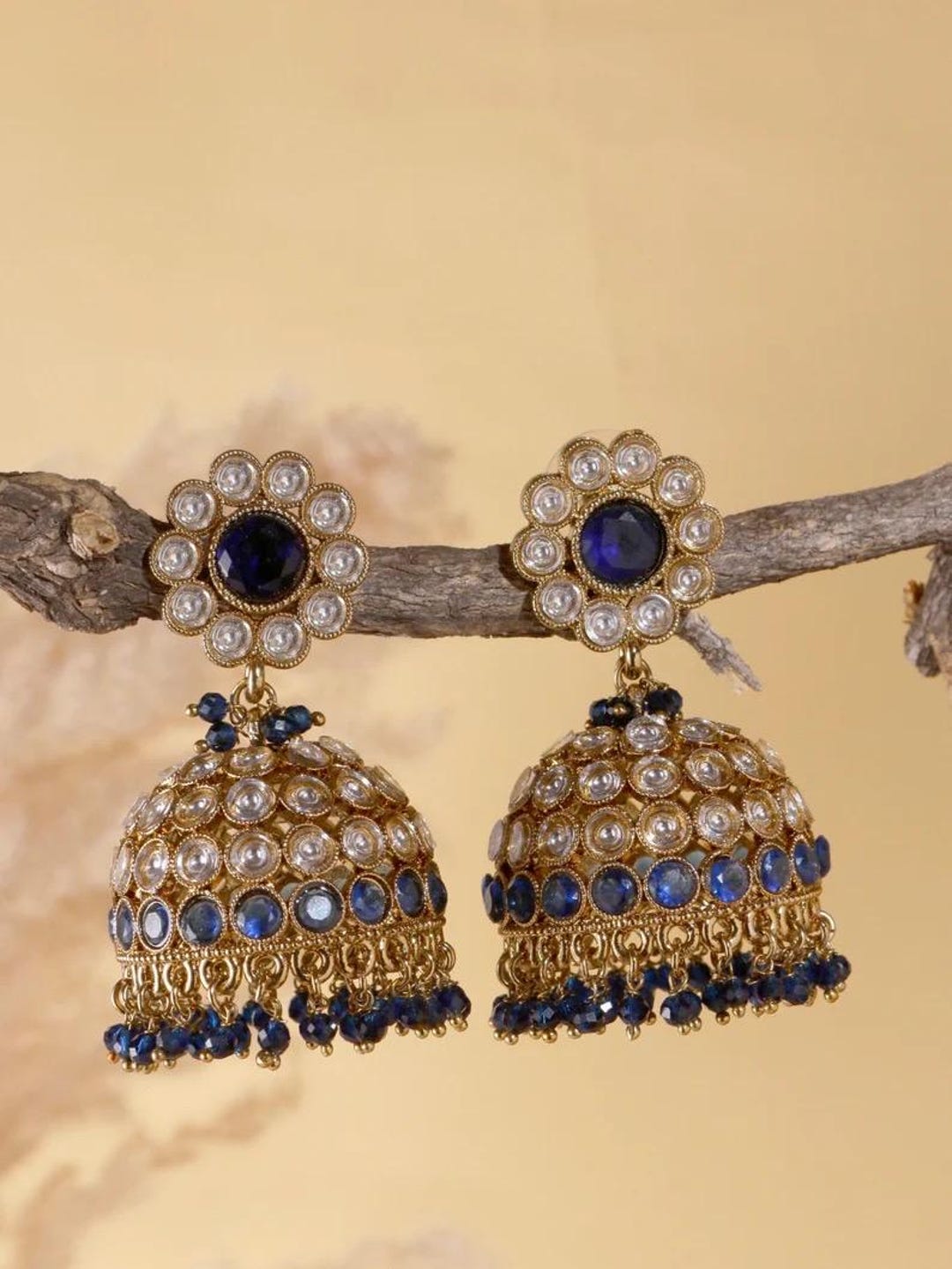 NYSA Navy Blue Polki Jhumka Earrings / Bollywood Jhumkis / Pakistani ...