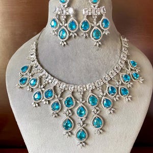 ZIVA Aqua Blue American Diamond High Quality Necklace Set Wedding ...