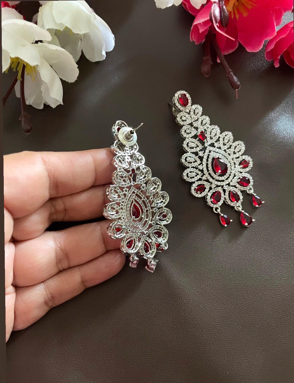 Ruby Red Necklace and Earrings Set American Diamond Zircon Ruby Red Necklace and Earrings Set American Diamond Zircon