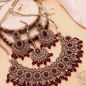 SAMEERA Ruby Red Premium Quality Reverse AD Necklace Set Jewelry ...