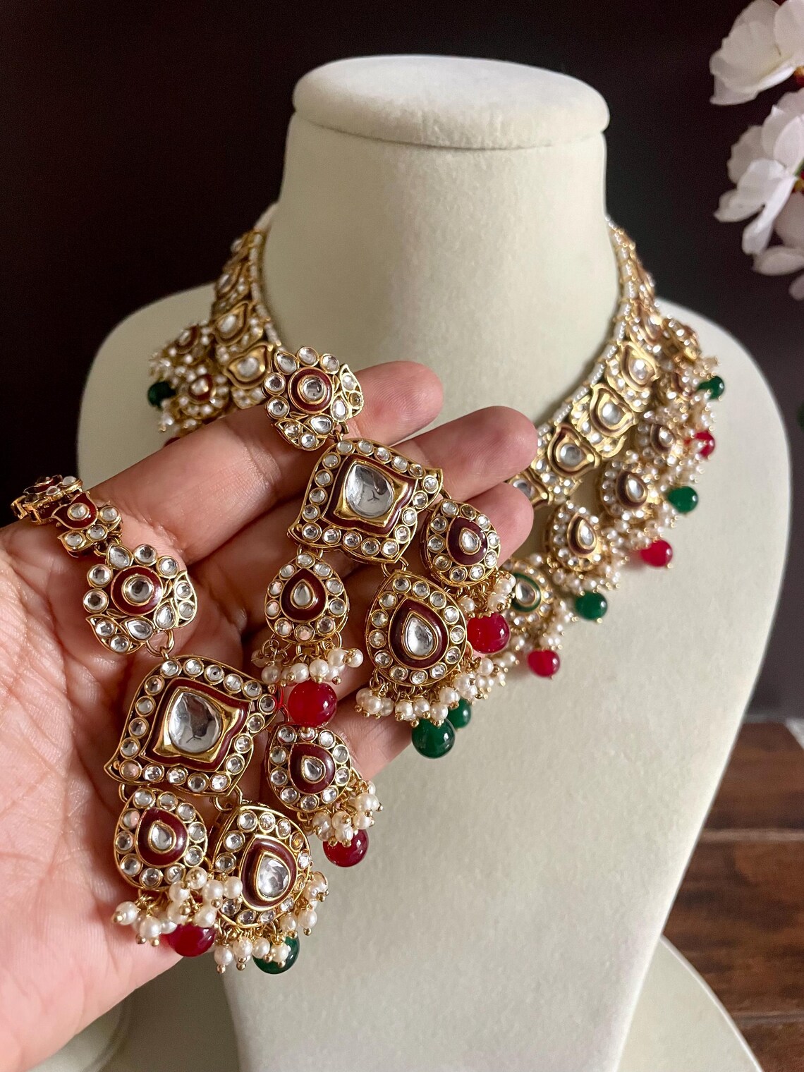 Inaya Red Green Necklace Set Wedding Jewellery Pakistani Nikaah Jewelry ...