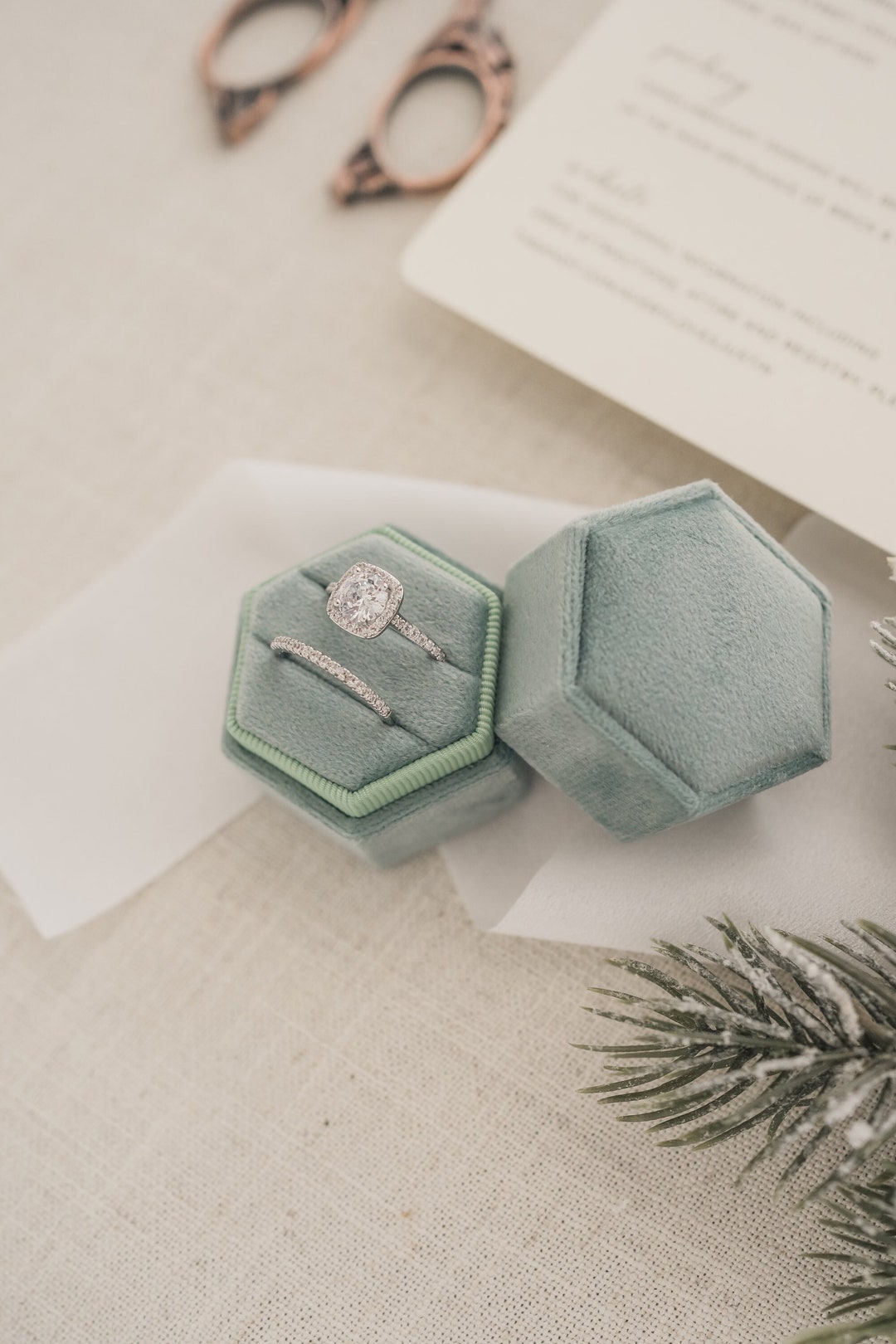Velvet Ring Box Green Single Slot and Double Slot Hexagon - Etsy